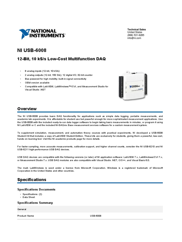 Ni Usb-6008 | PDF | Data Acquisition | Usb