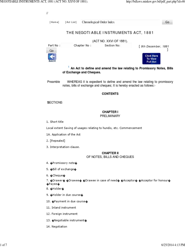 Negotiable Instruments Act | PDF | Negotiable Instrument | Cheque