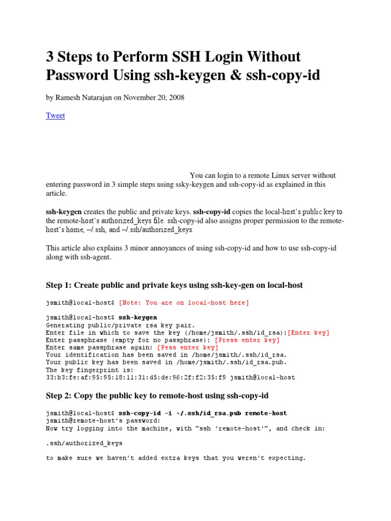 3 Steps To Perform Ssh Login Without Password Using Ssh Pdf Secure Shell Password
