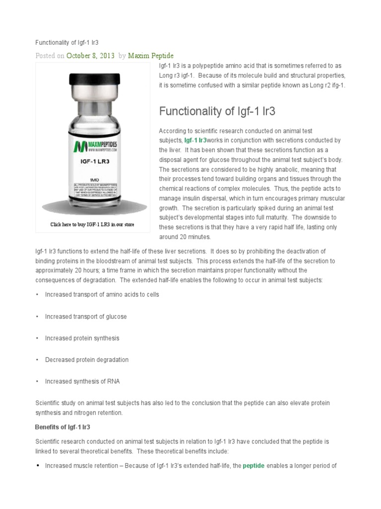 Functionality of Igf-1 Lr3 | PDF | Insulin Like Growth Factor 1 | Secretion