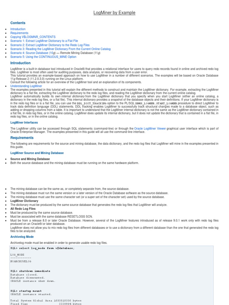 LogMiner by Example | PDF | Oracle Database | Databases