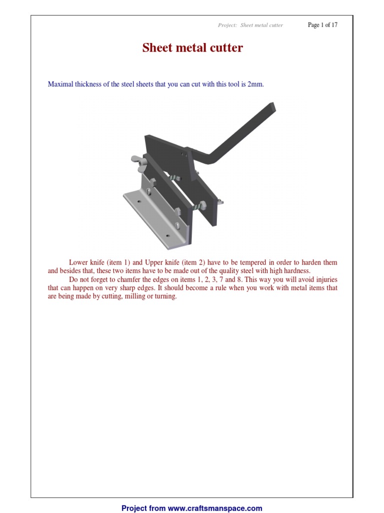 Sheet Metal Cutter Project Guide | PDF | Knife | Sheet Metal