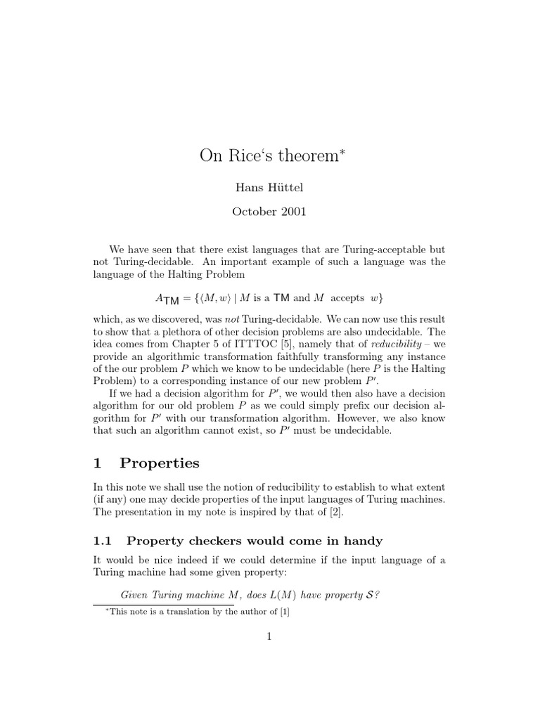 Rice Theorem | PDF | Metalogic | Computability Theory