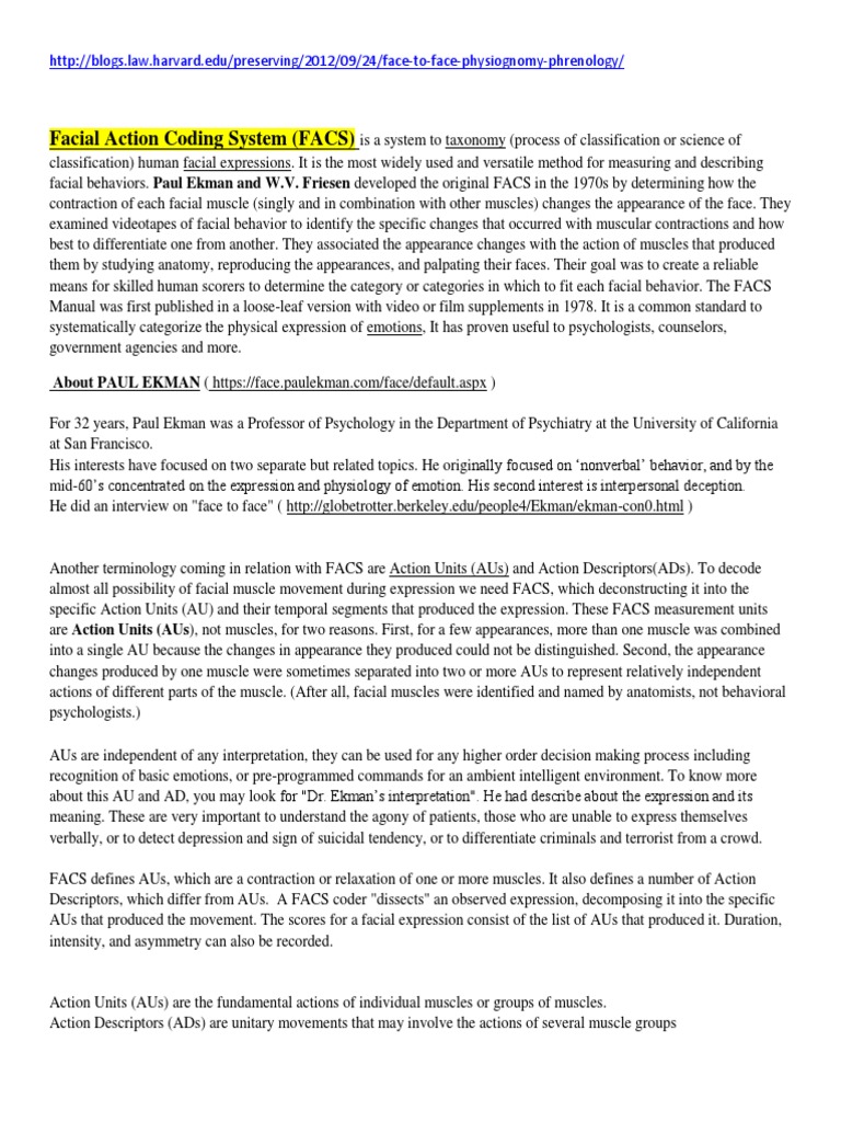 Facial Action Coding System | Download Free PDF | Soft Tissue ...