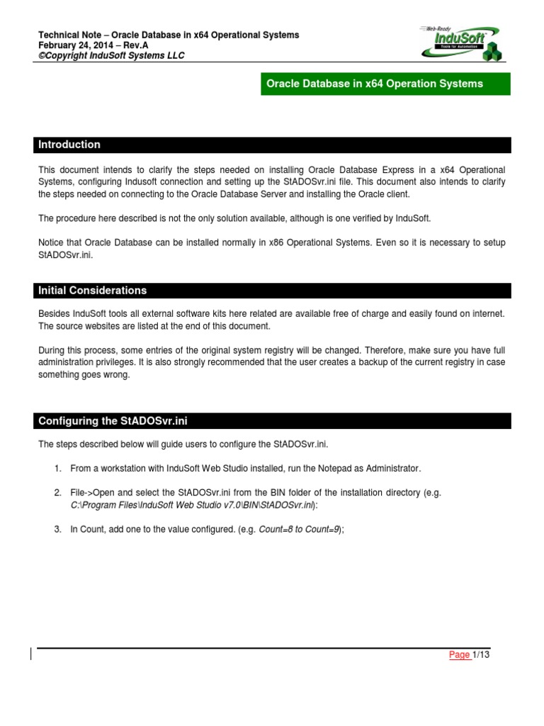 Indusoft - OracleDatabaseInx64OperationalSystems | PDF | Oracle Database | Installation ...