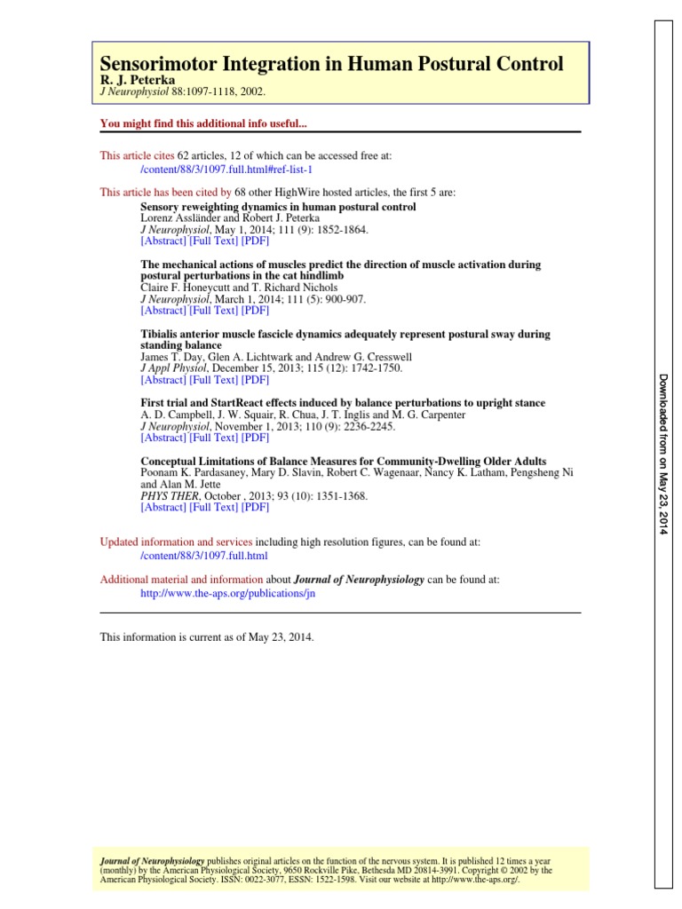 Sensorimotor Integracion in Human Postural Control | PDF | Vestibular System | Stimulus (Physiology)