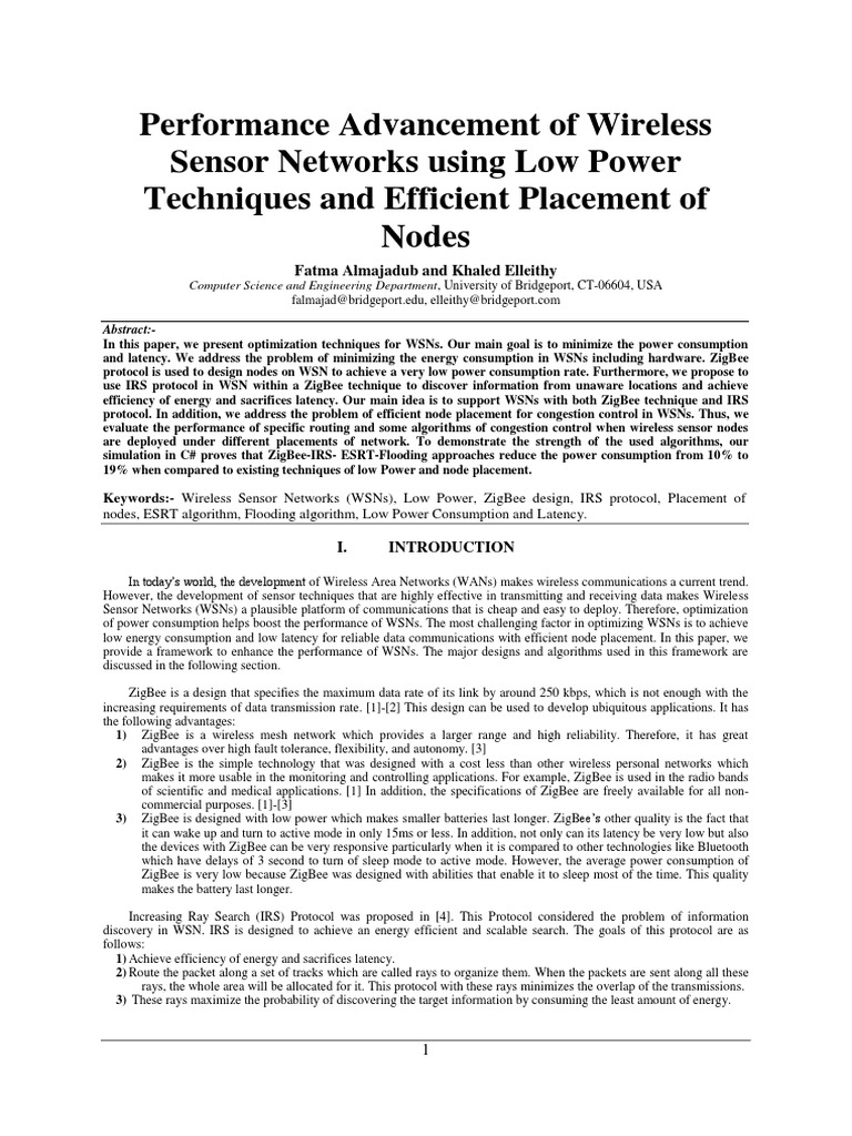 Performance Advancement Of Wireless Sensor Networks Using Low Power Techniques And Efficient