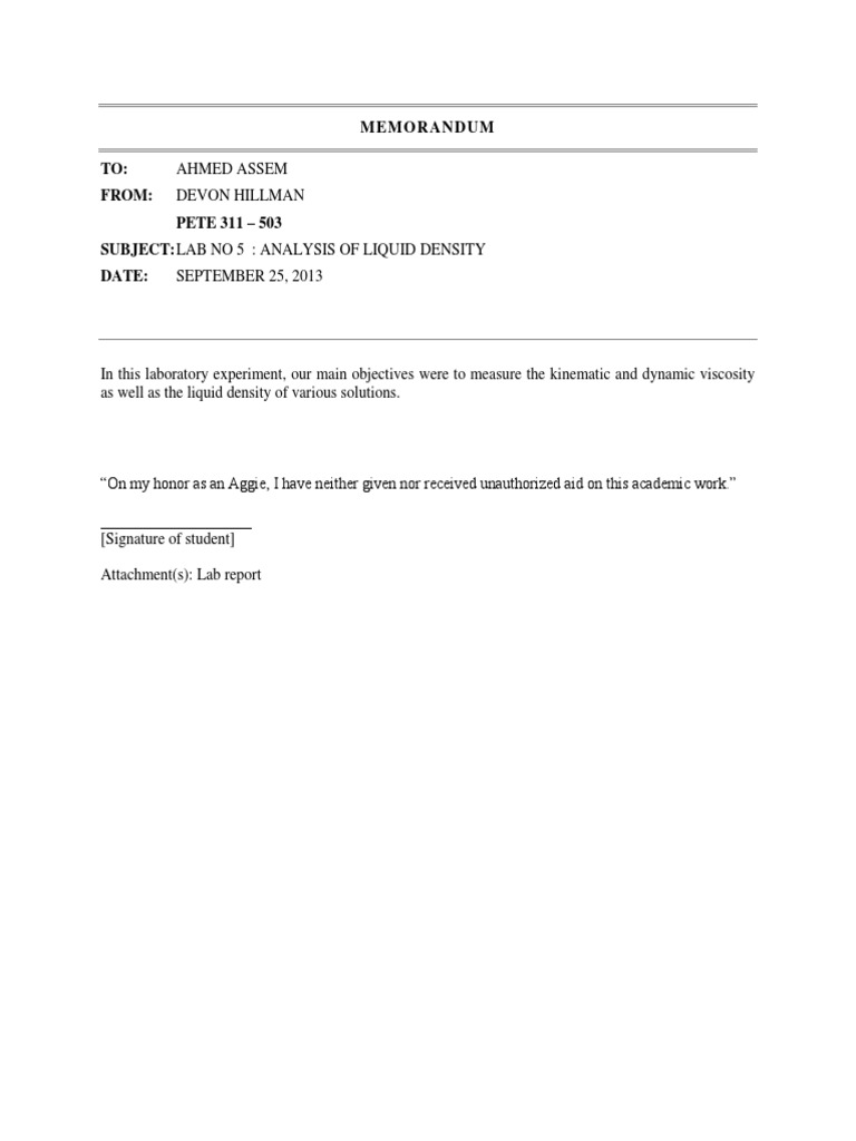 PETE 311 Lab 5 Memo | Download Free PDF | Viscosity | Density