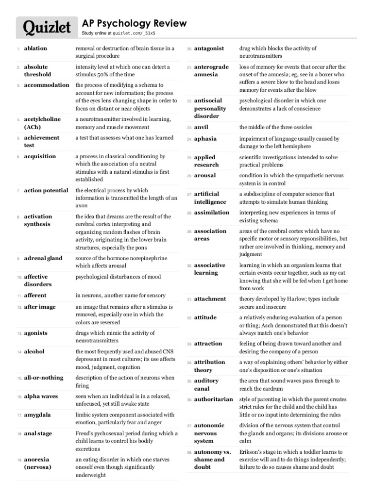 AP Psychology Review | PDF | Brain | Neuron