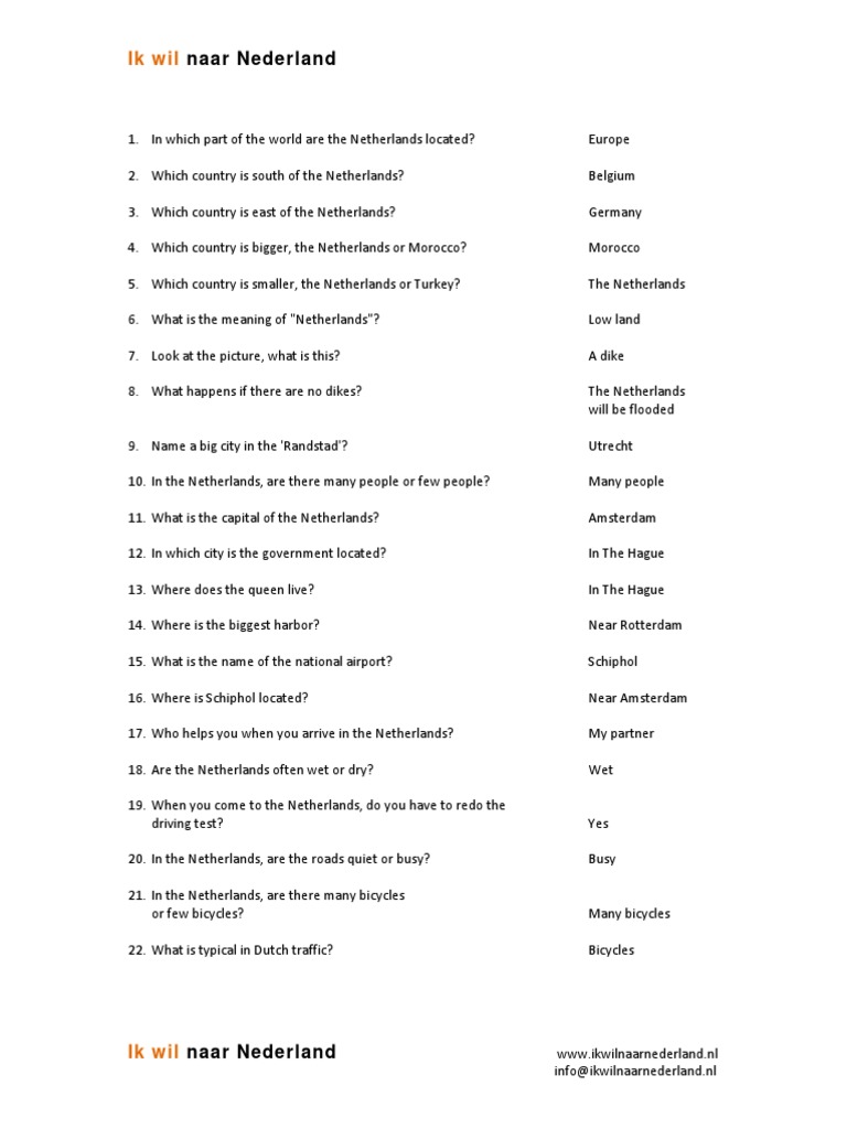 NETHERLANDS QUIZ | PDF | Netherlands | The Hague