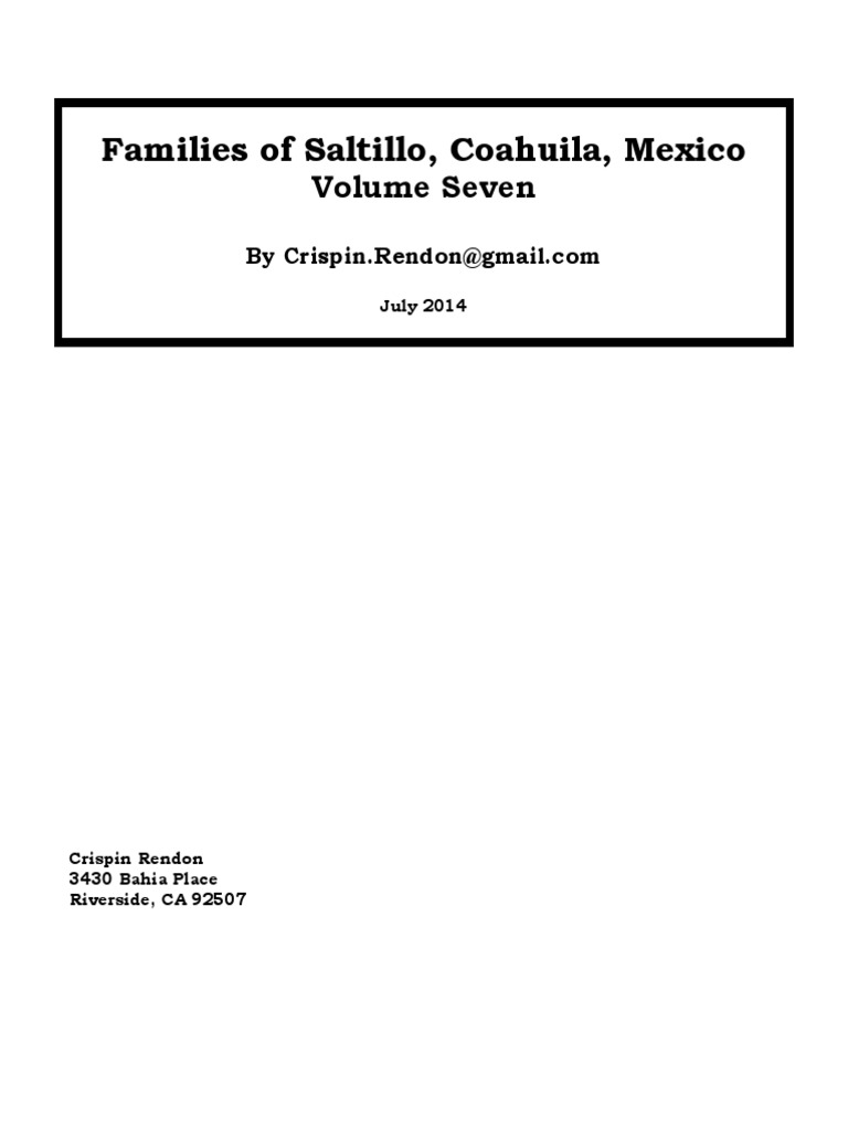 Crispin Rendon - Families of Saltillo Coahuila Mexico Volume 7 | PDF ...