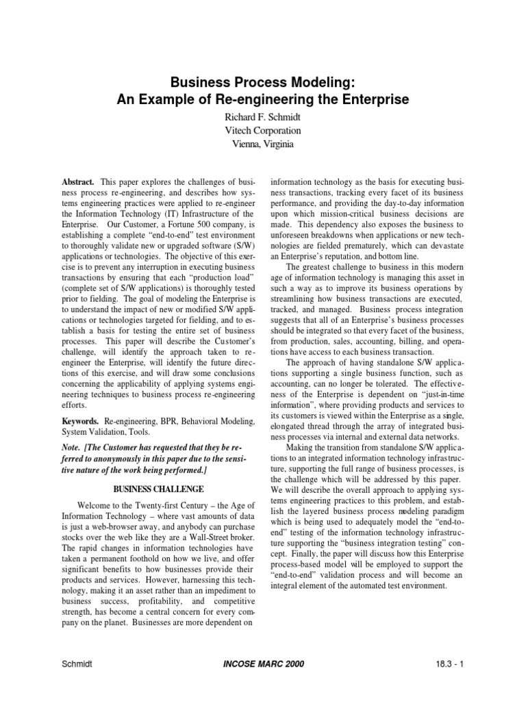 Business Process Modeling: An Example of Re-Engineering The Enterprise ...
