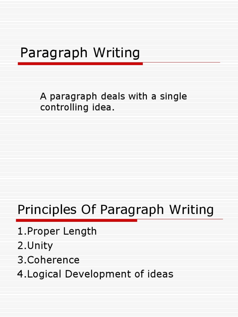 Paragraph Writing: A Paragraph Deals With A Single Controlling Idea ...