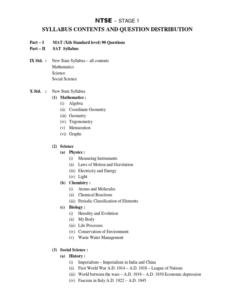 Syllabus Contents and Question Distribution: Part MAT (XTH Standard ...