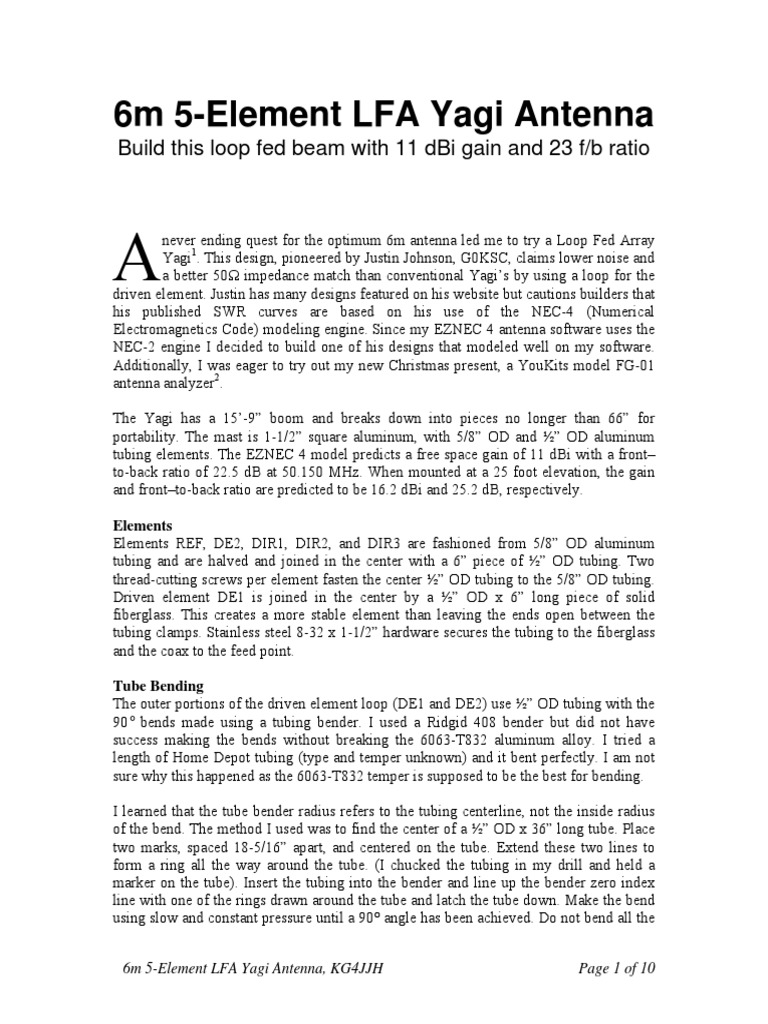 6M 5-Element Lfa Yagi Antenna: Build This Loop Fed Beam With 11 Dbi ...