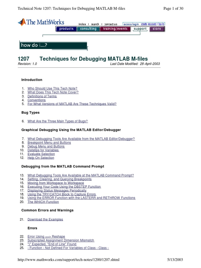 Techniques For Debugging Matlab M Files 1207 Pdf Matrix Mathematics Array Data Structure 