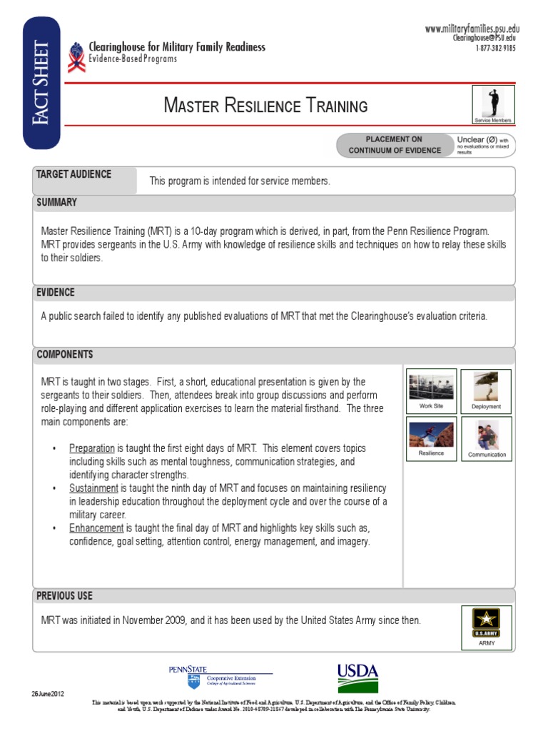 Master Resilience Training Fact Sheet | PDF | Psychological Resilience ...