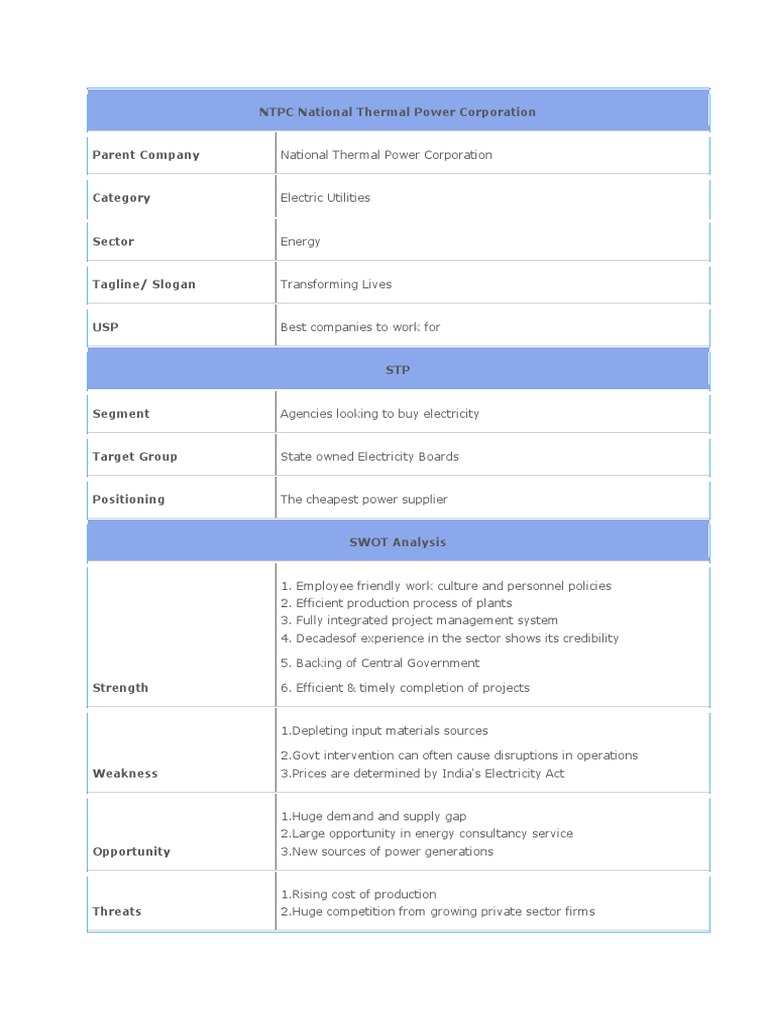 NTPC Swot Analysis | PDF