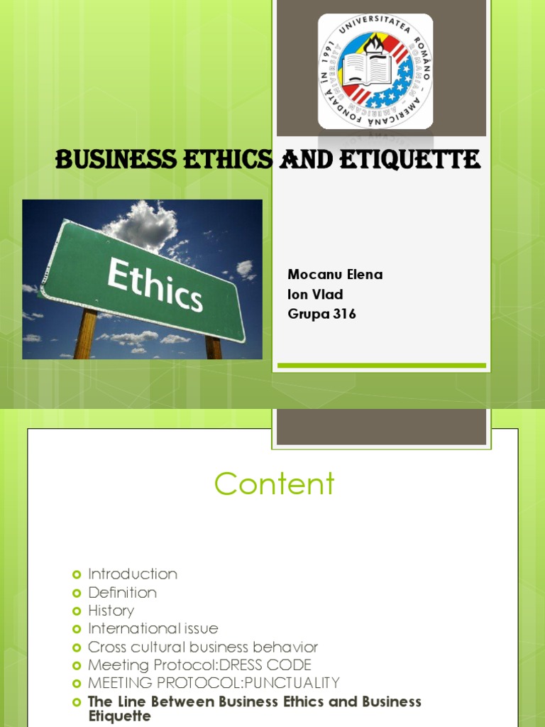 Business Ethics and Etiquette | Etiquette | Business Ethics