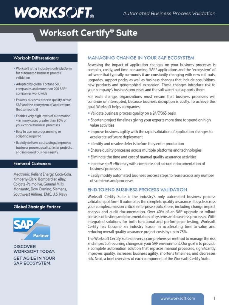 Worksoft Certify Suite Brochure Pdf Business Process Sap Se