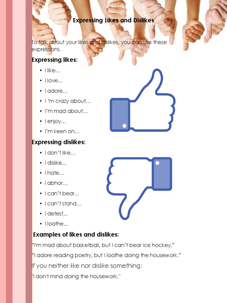 Likes and Dislikes | PDF | Syntax | Grammar