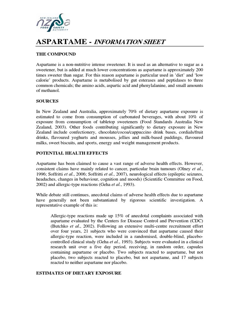 Aspartame: Safety and Health Insights | PDF | Sugar Substitute | Food ...