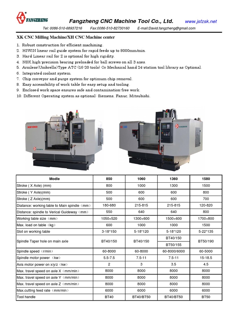 CNC Milling Machine Specifications | PDF