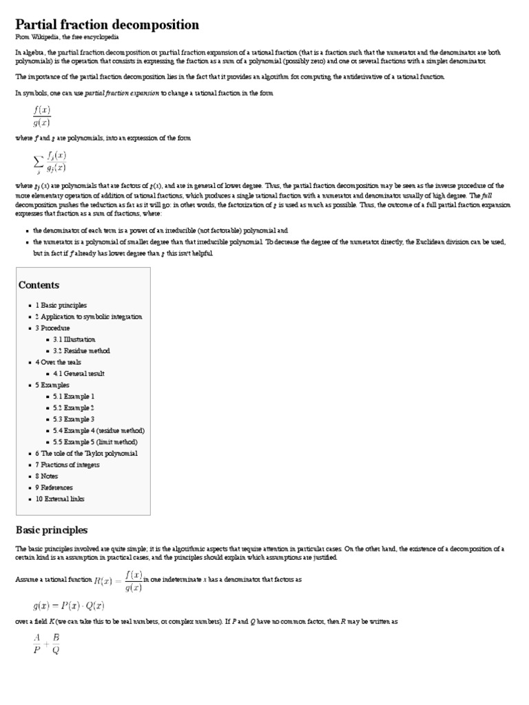 Partial Fraction Decomposition | PDF | Polynomial | Fraction (Mathematics)