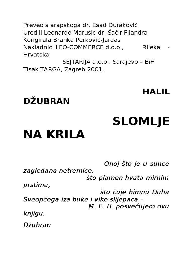 Halil Dzubran Slomljena Krila | PDF