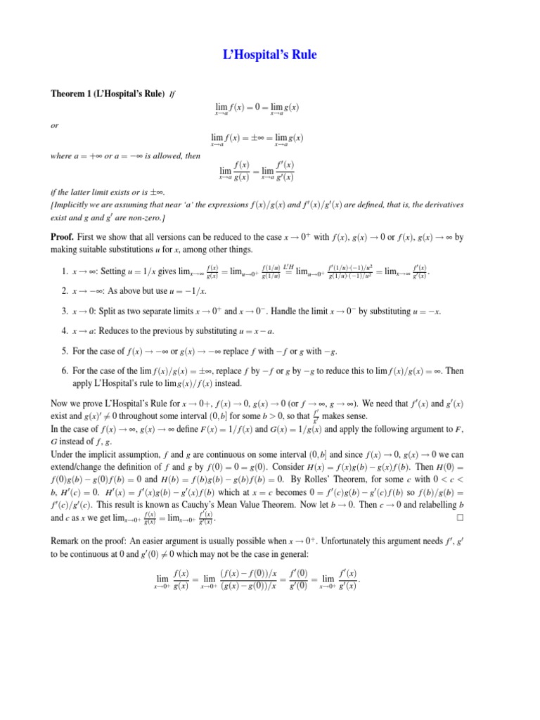 L'Hospital's Rule: X A X A | PDF | Logical Consequence | Mathematical ...