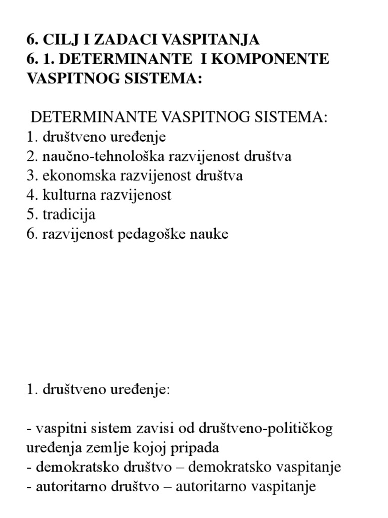 Cilj I Zadaci Vaspitanja | PDF