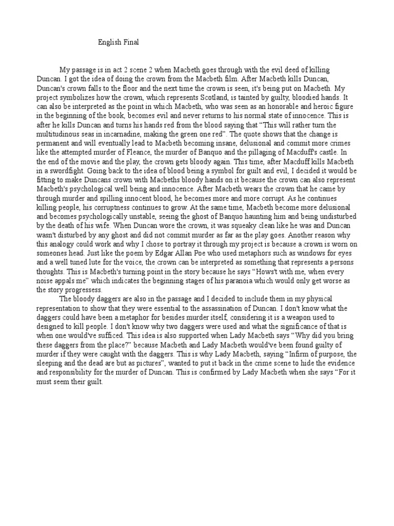 Macbeth's Bloody Crown Symbolizes His Corruption | PDF | Macbeth ...