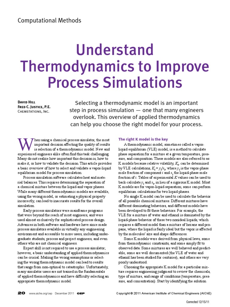 Understand Thermodynamics To Improve Process Simulations: Computational Methods | PDF | Gases ...