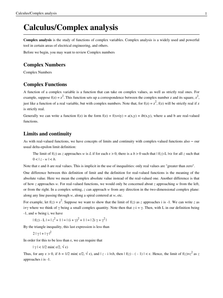Complex Calculus Formula Sheet - 3rd SEM | PDF | Holomorphic Function ...