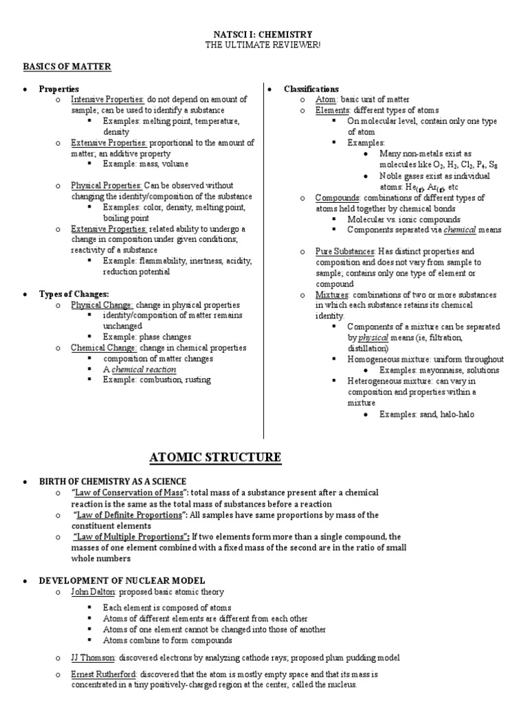 Natsci I - Ultimate Chem Reviewer | PDF | Atomic Orbital | Electron Configuration