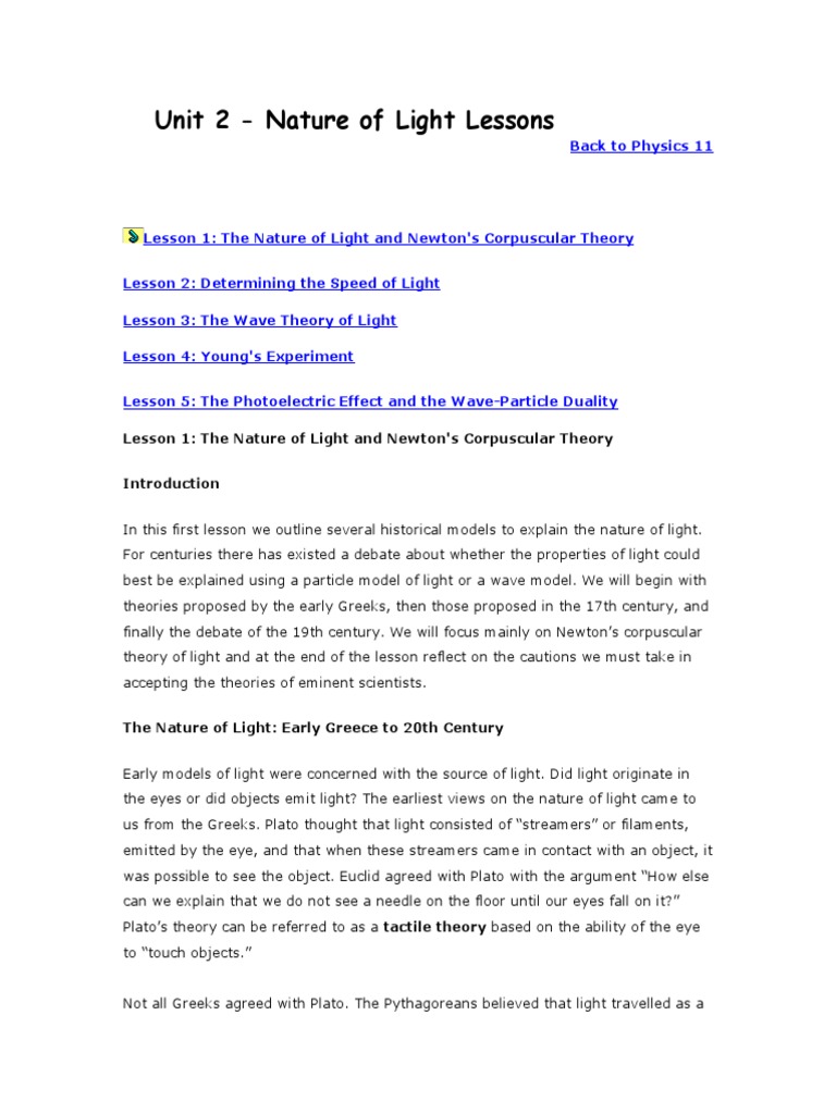 Grade 11 Physics Nature of Light Lessons Unit 2 | PDF | Photoelectric ...