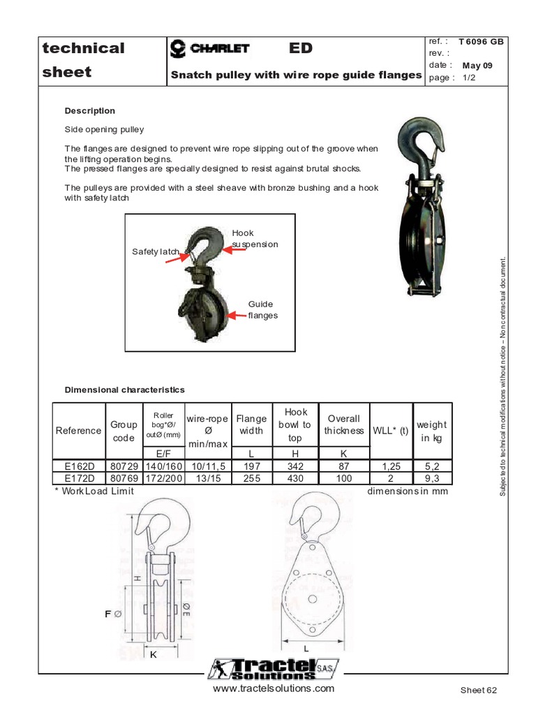 Technical Sheet of Snatch Block by Tractel | PDF | Machines ...