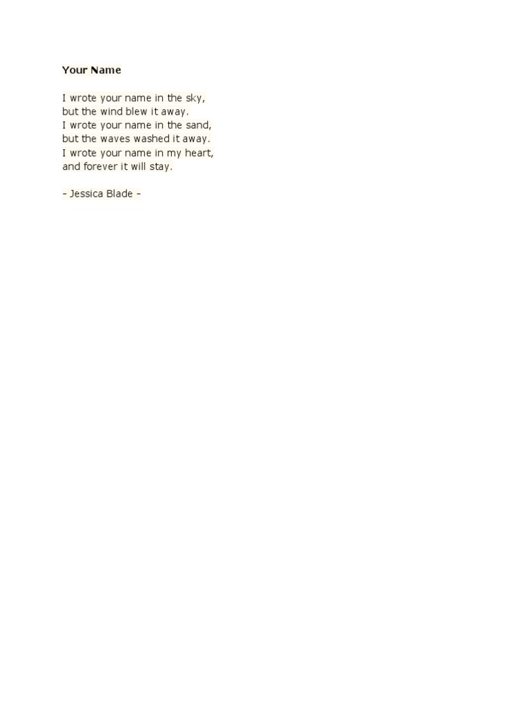 Poem: Your Name in My Heart | PDF | Poetry
