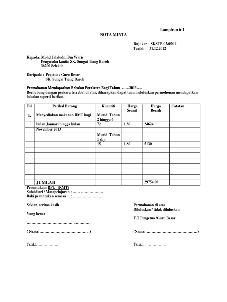 Nota Minta RMT | PDF