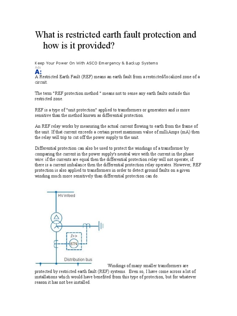 What Is Restricted Earth Fault Protection and How Is It Provided | PDF ...