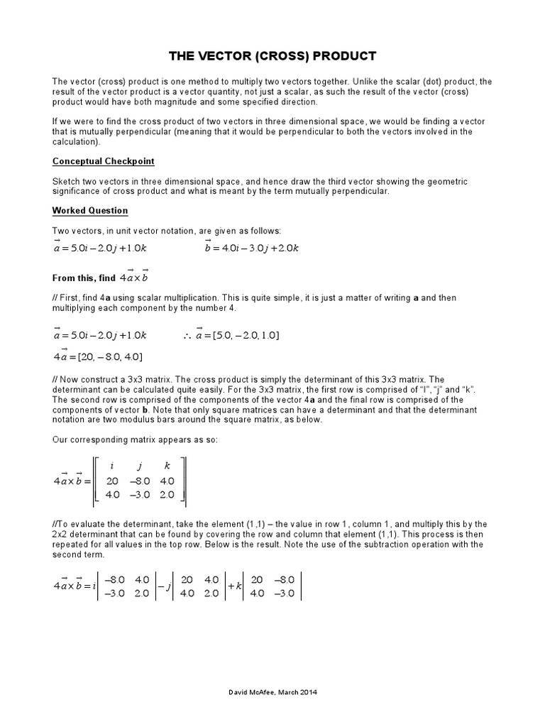 The Vector Cross Product | PDF | Euclidean Vector | Determinant