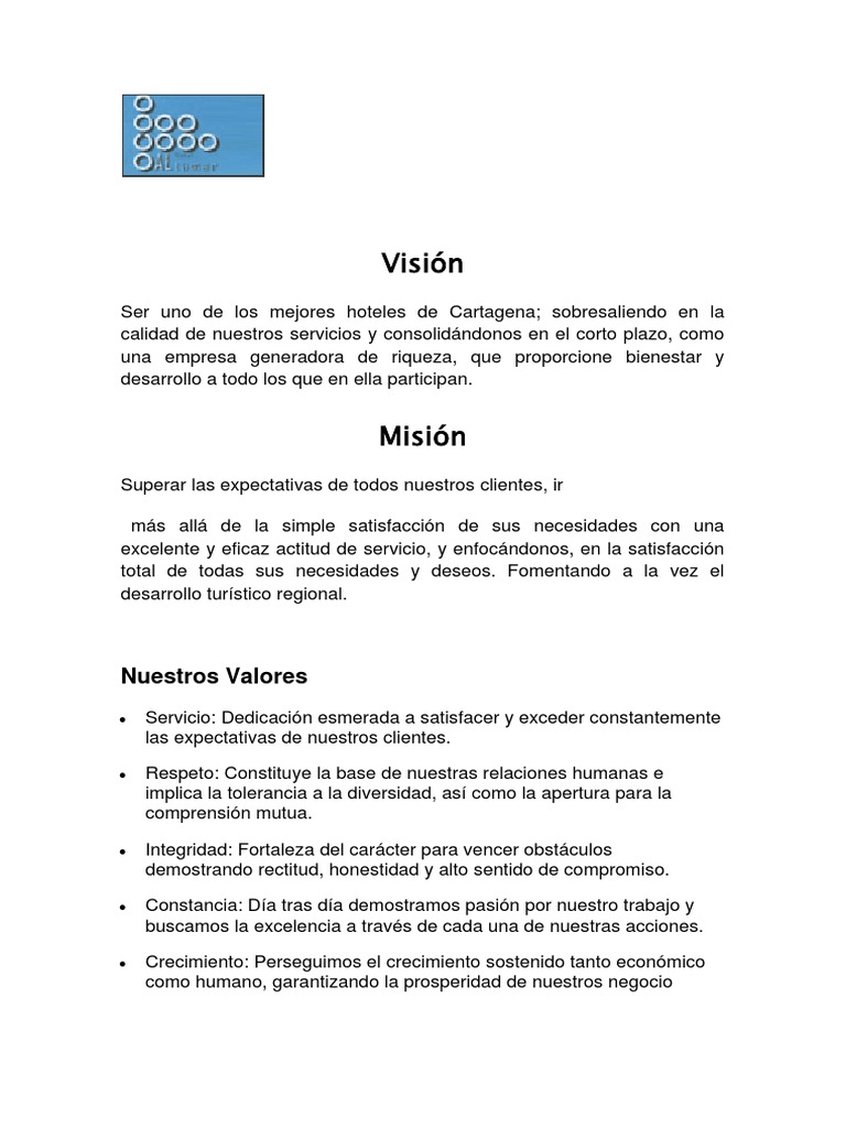 Mision y Vision Hotel | PDF