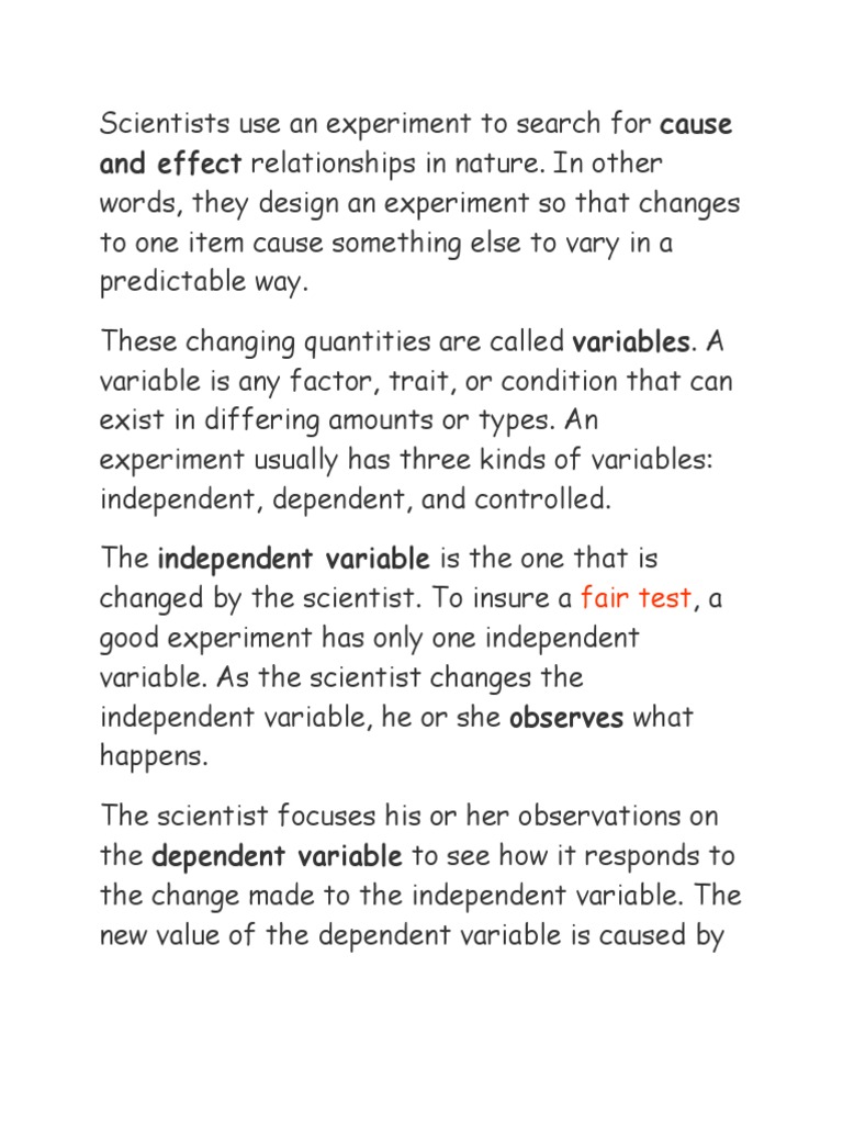 And Effect Relationships In Nature In Other Fair Test Pdf Variable Mathematics Experiment 