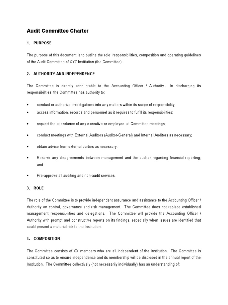 Audit Committee Charter Overview | PDF | Internal Audit | Audit Committee
