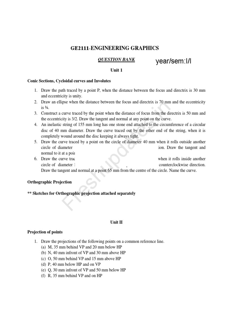 Anna University Engineering Graphics Question Bank Unit1 Unit5 | PDF | Perpendicular | Circle