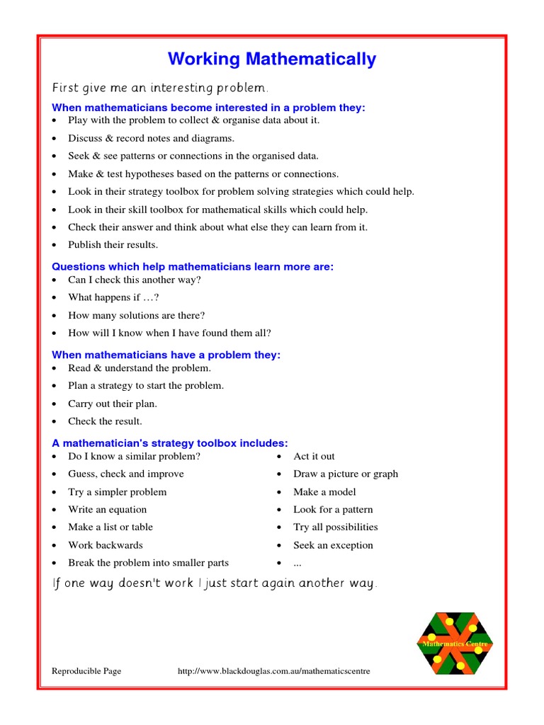 Working Mathematically: First Give Me An Interesting Problem | PDF ...