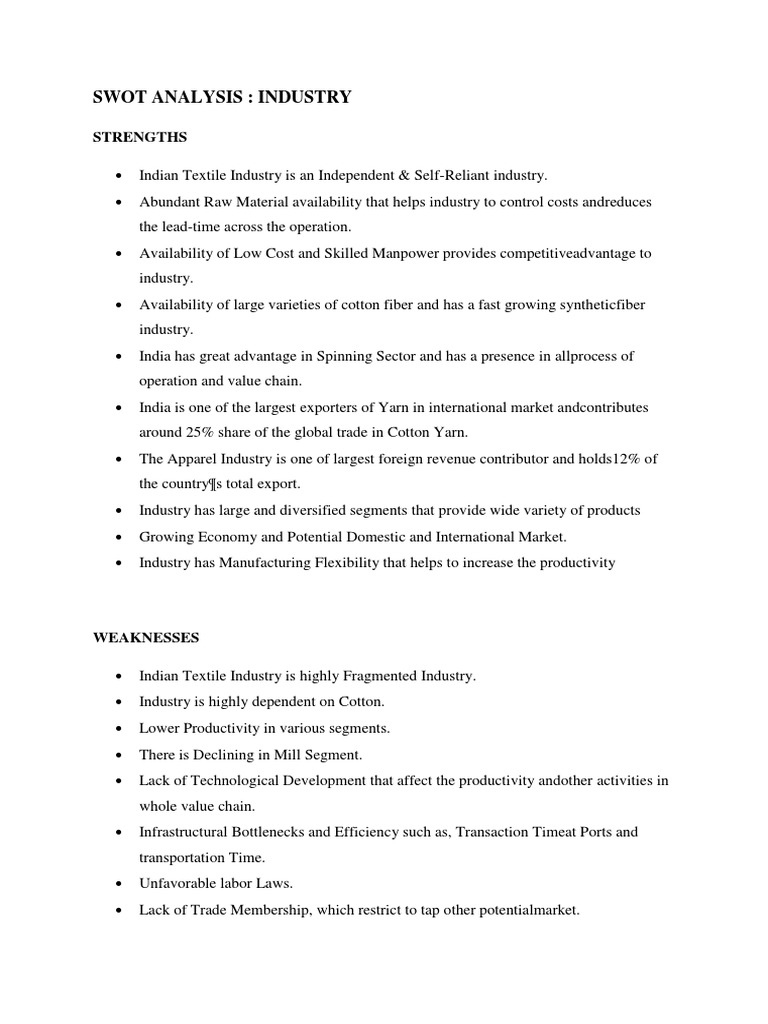 Swot Analysis 1 | PDF | Textile Industry | Cotton