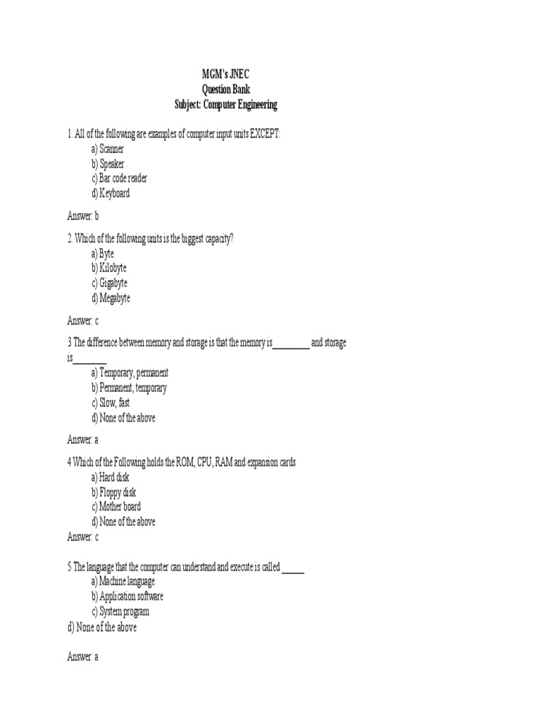 Computer Engineering MCQ Question Bank | PDF | Control Flow | Computer ...