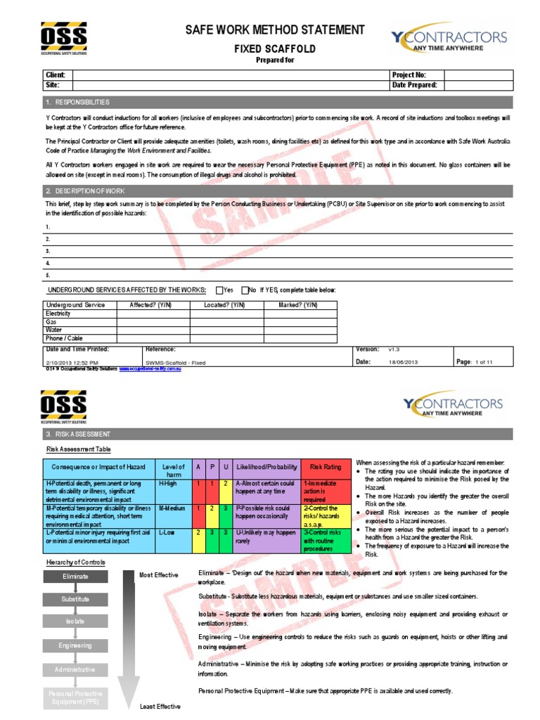 SWMS Scaffold Fixed | PDF | Personal Protective Equipment | Scaffolding