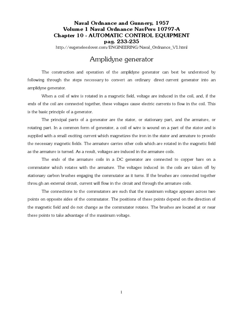 Amplidyne Generator | PDF | Electric Generator | Components